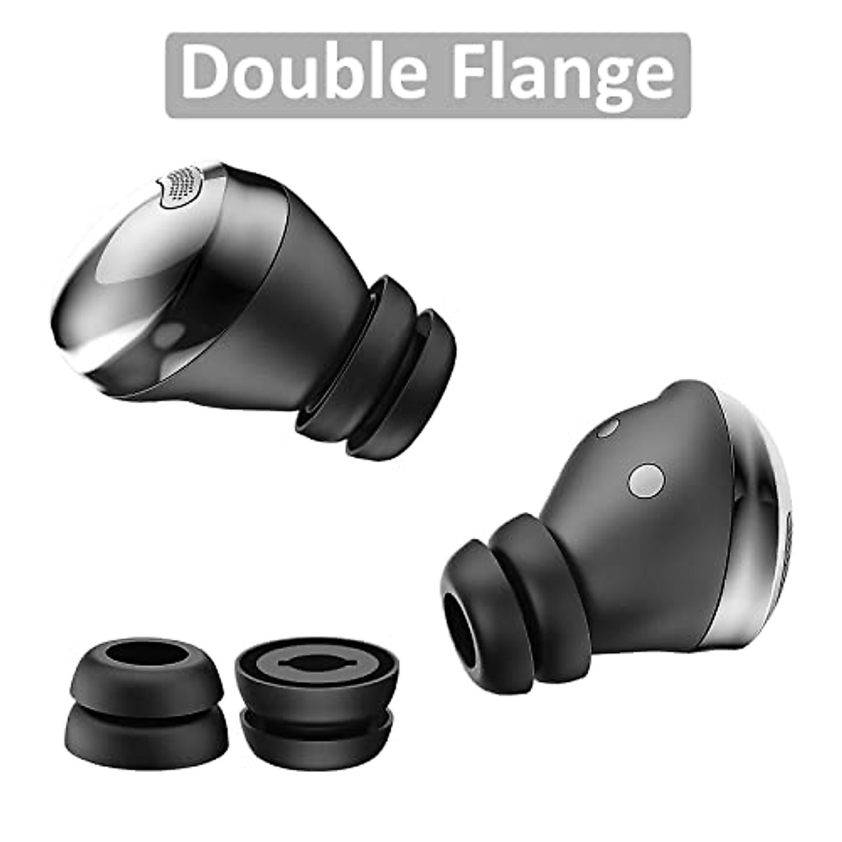 6 Pairs Galaxy Buds Pro [ Double Flange ] Ear Tips, S/M/L 3 Size Replacement Silicone Fit in Case Flexible Noise Reduce Earplug Earbuds Eartips Compatible with Samsung Galaxy Buds Pro - Black