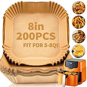 YOISDJL 200pcs Air Fryer Liners, 8.7" Square Parchment Disposable Paper Liner for Air Fryer, Baking, Roasting and Microwave, Non-Stick liner Accessories