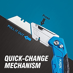 KATA 2Pack Utility Knife Box Cutter Retractable Folding Razor Knife Set Heavy Dudy Safety Cutter, 10pcs SK5 Sharp Blades Included, Blue