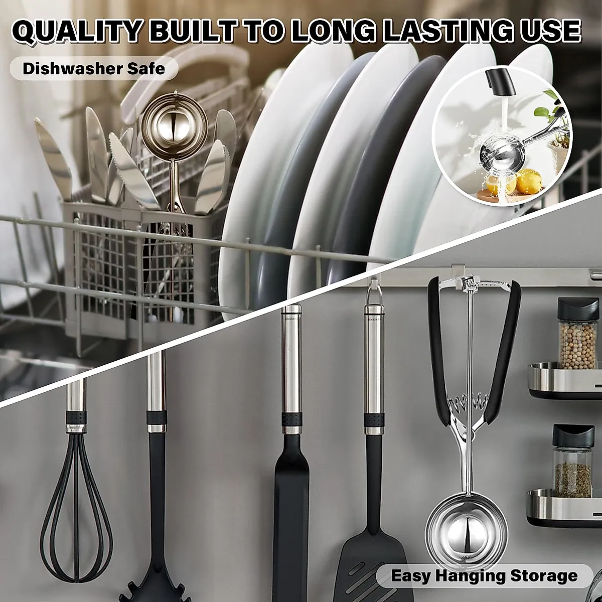 Cookie Scoop 4 Tbsp, TJ POP Professional Stainless Steel Ice Cream Scoop 60 mm, Soft Grips, Quick Trigger Release, 60 ml