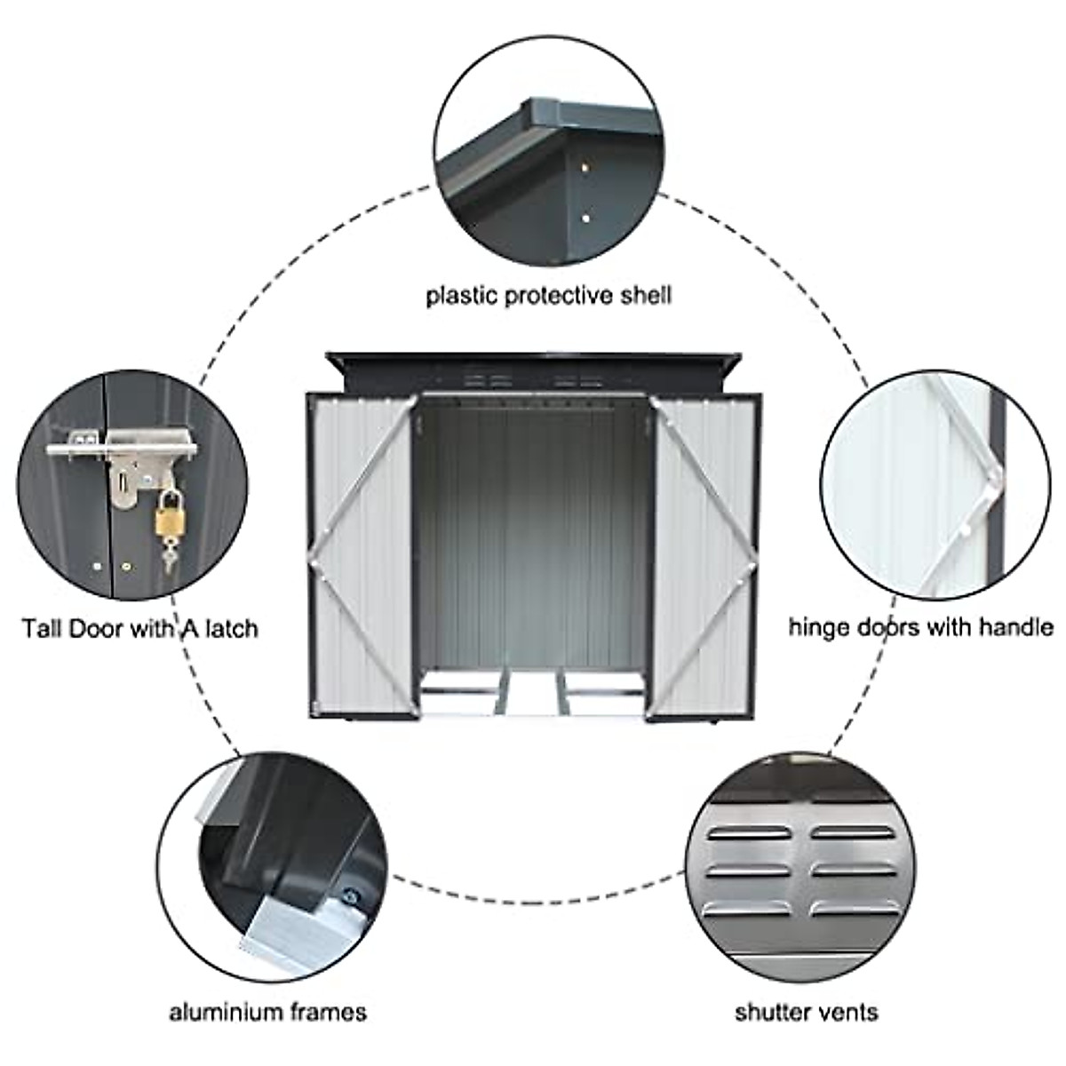 6' x 4' Outdoor Storage Shed, Metal Garden Shed, Backyard Storage Shed with Double Lockable Doors,can be Used as Bike shed, Trash can shed, Tool shed,pet shed,Black