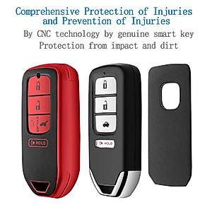 Sindeda for Honda Key fob Cover with Leather Keychain,Soft TPU Full Cover Protection,Key fob case Compatible Honda Accord Civic CRV Pilot Odyssey Passport Smart Remote Key，Key Fob Shell Red