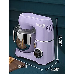 Mini Angel Electric Stand Mixer, 5.5 Quarts, Dough Hook, Flat Beater, Wire Whisk Attachments, 10+P Speeds with Splash Guard, Lavender with DIY STICKERS