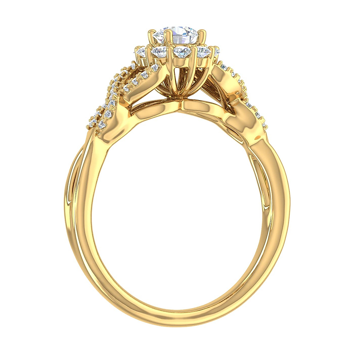 FINEROCK 1/2 Carat Prong Set Diamond Twisted Engagement Ring in 14K Yellow Gold (Ring Size 5.25)