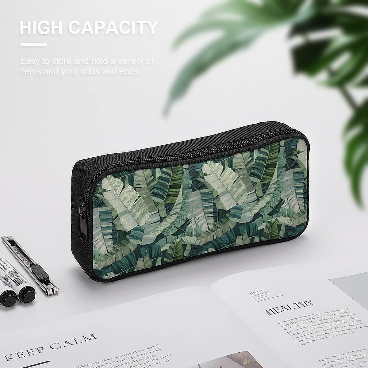 Tropical Camo Leaf Pencil Case Stationery Pen Pouch Portable Makeup Storage Bag Organizer Gift