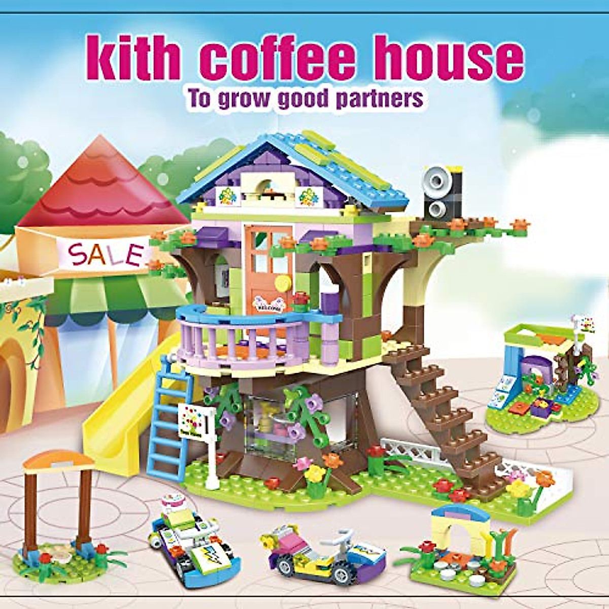 Friends Tree House Coffee Shop Building Blocks Sets, Treehouse Cafe Building Kit for Girls Age 6-12 Years Creative Roleplay Birthday Gift for Kids Toddlers with Storage Box (960 Pieces)