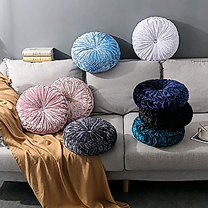 Elero Round Throw Pillow Velvet Chair Cushion Soft Pleated Pumpkin Round Pillow Decorations for Home Car Black