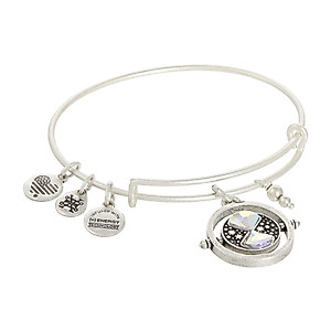 Alex and Ani Harry Potter Time Turner Expandable Charm Bangle Bracelet, Rafaelian Silver Finish, Adorned with Clear Crystals, 2 to 3.5 in