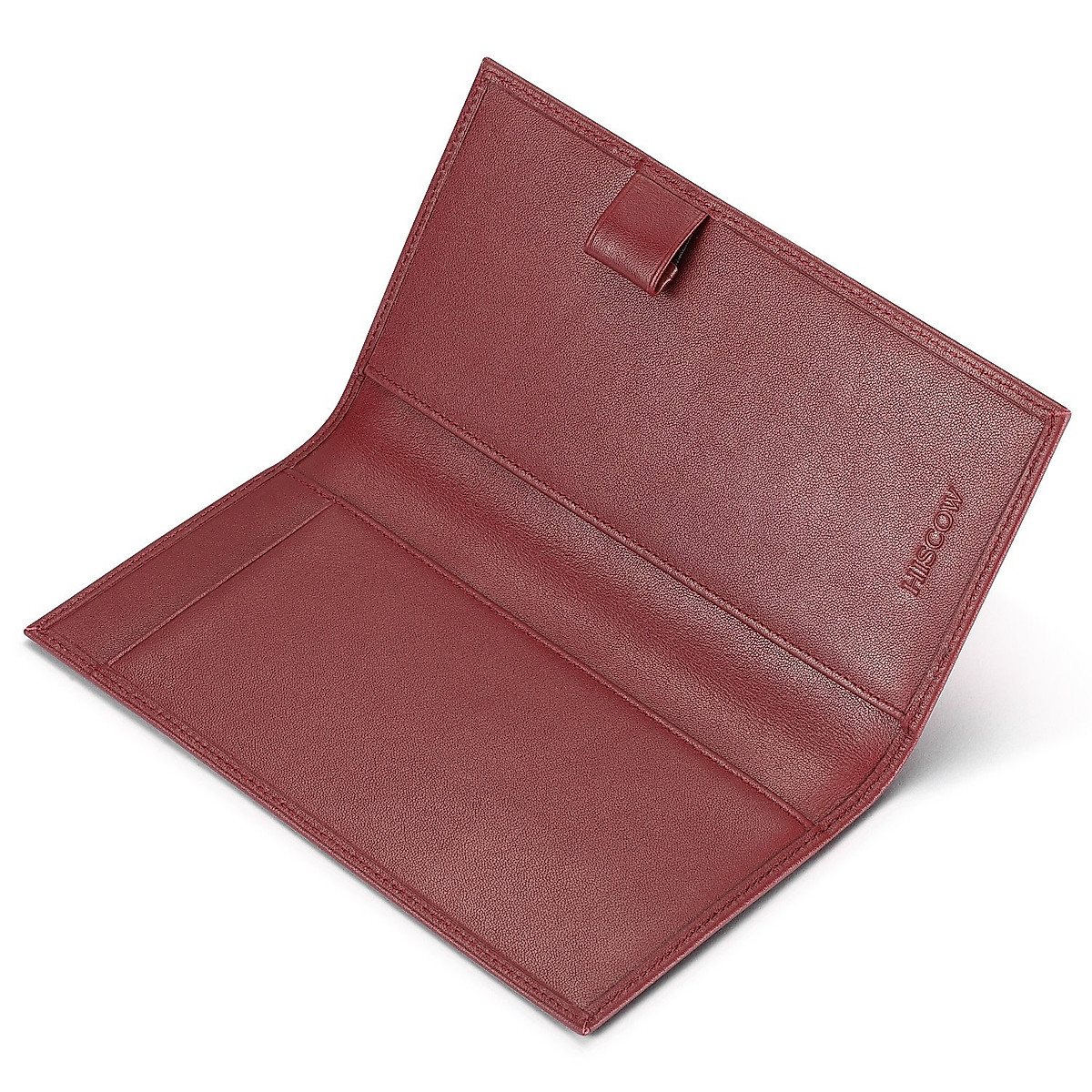 HISCOW Supple Leather Checkbook Cover with Free Divider - Italian Calfskin (Wine Red)