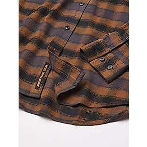 Walls Men's Brahma Long Sleeve Heavyweight Brushed Flannel Shirt, Pecan/Blue Nights Plaid, Large