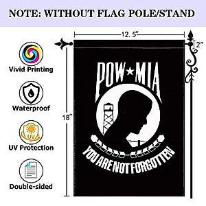 Jayus Embroidered Double Sided Pow Mia Flag Garden Yard Flag 12.5x18- Heavy Duty Nylon Black You Are Not Forgotten Prisoner of War Garden Flag- Memorial Veterans,Armed Forces,Military Garden Flag