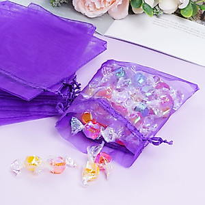 Bskifnn 100pcs Organza Bags Satin Drawstring Organza Pouch Mother's Day Valentine's Day Halloween Candy Bags Wedding Party Favor Gift Bag Jewelry Bags 3.54''x4.33''(9x11cm) (Purple)