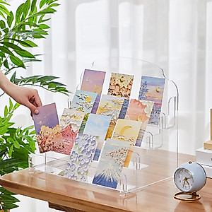 Menkxi 4 Tier Acrylic Greeting Card Display Stand Portable Sticker Display Stand Card Display Rack Card Holder Postcard Organizer for Retail Counter Desk Stamp Mail Photos Storage (Clear,Large)
