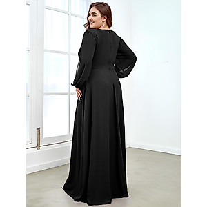 Ever-Pretty Plus Womens A-line Long Side Slit Sleeves Bidesmaid Dress for Wedding Plus Size Black US26