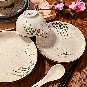 4-Piece Ceramic Dinnerware Set, Plate, Dish, Bowl, Spoon, Japanese Hand-painted Tableware set, A Good Gift
