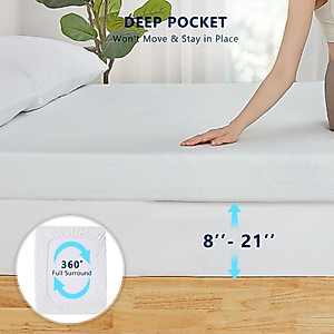 Timimi Memory Foam Mattress Topper King - 4 Inch Gel Cooling Mattress Pad for King Size Bed with Removable Washable Cover(21'' Deep Pocket) - Bed Topper for Back Pain (CertiPUR-US Certified - White)