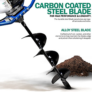 Landworks Wood Chipper Compact Rotor Assembly Design 3" Max Capacity & Earth Auger Power Head Heavy Duty 3HP 52cc 2 Stroke Gas Engine w/Steel 8"x30" Bit w/Fishtail [Bundle Deal]