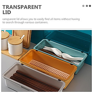 Cabilock 2pcs Utensil Storage with Lid Plastic Cutlery Tray, Kitchen Utensil Holder Silverware Tray Silverware Tray with Lid, Silverware Organize Utensil Storage Box Cutlery Organizer