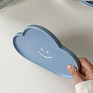 Ceramic Cloud Shaped Decorative Tray with Smile Face, Cute Kawaii Aesthetic Dish Trinket Tray Plate for Home Bedroom Vanity Bathroom Decor, Jewelry Holder Organizer, for Kids Teen Girls Women