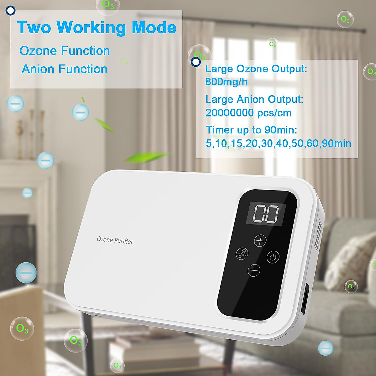 WSTA Portable Ozone Machine Generator,800mg/h Multipurpose Ozone Machine for Air,Water,Food,Home,Office,Hunting (White)