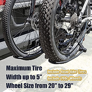 CyclingDeal 2" Hitch Mounted 2 Bike Rack - Max Tire Width up to 5"- Load up to 45 lbs Per Bike - Platform Style Carrier Rack for Fat Bikes - 20"- 29" MTBs & 700C Road Bikes