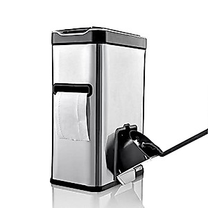 Bathroom Trash Can Intelligent Induction Stainless Steel Trash Can Bathroom Toilet Multi-Function Self-contained Toilet Brush Paper Towel Trash Can Three-in-one Wastebasket (Color : Metallic, Size :