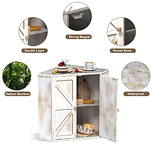 Trironsun Corner Bread Box for Kitchen Counter Double Layer Bamboo Bread Storage Container Large Capacity Bread Storage Bin Farmhouse Breadbox Organizer (Antique White)