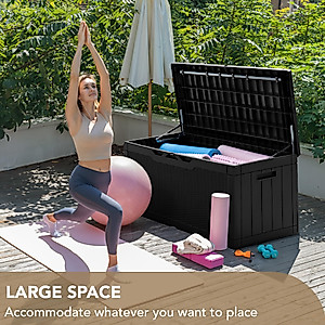 Devoko 100 Gallon Deck Box, Waterproof Outdoor Storage Box with Cushion (Black)