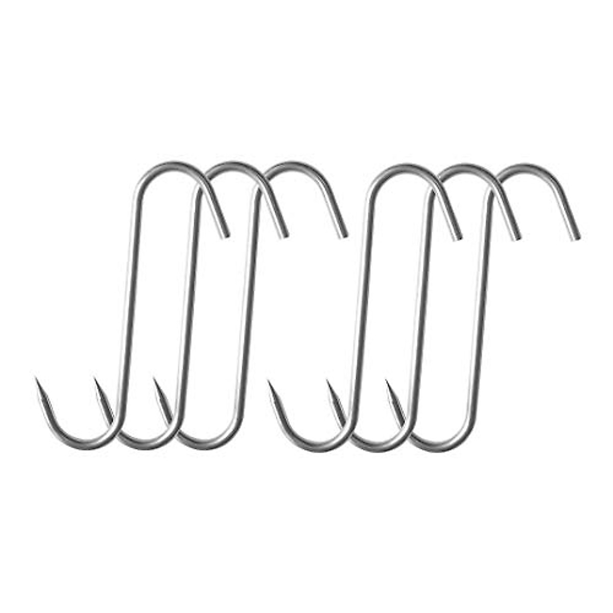 Astra Gourmet 6" Meat Hooks S-Hook Stainless Steel Meat Processing Butcher Hook Pot Racks S Hook Meat Hangers for Bacon Sausage Smokers - 6 Pack