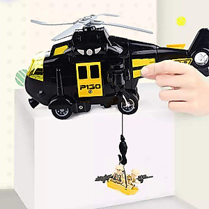 OMGTOY Military Helicopter, Airforce Airplane Toy with Hanging Basket Lights and Sounds for Kids(Black)
