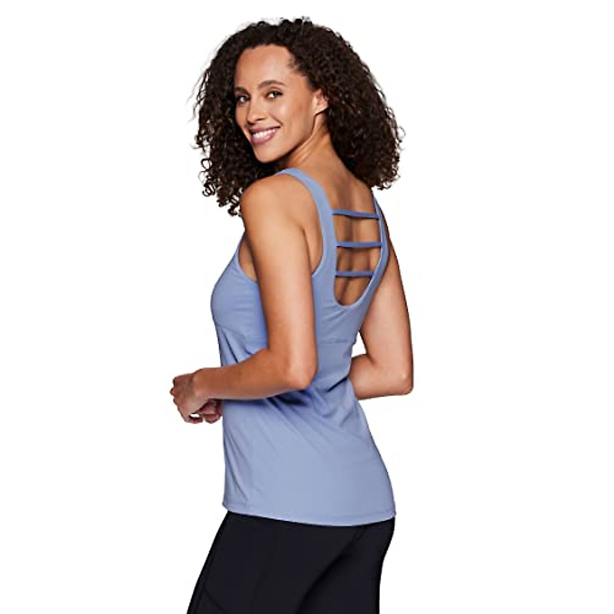 RBX Women's Tank Top with Built in Shelf Bra Low Support Bra Top Cami Strappy Periwinkle M