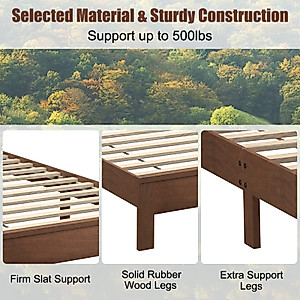 KOMFOTT Twin Size Wood Platform Bed Frame with Headboard, Wooden Mid Century Platform Bed with Slat Support & Under Bed Storage, Mattress Foundation Bed Base, No Box Spring Needed, Walnut