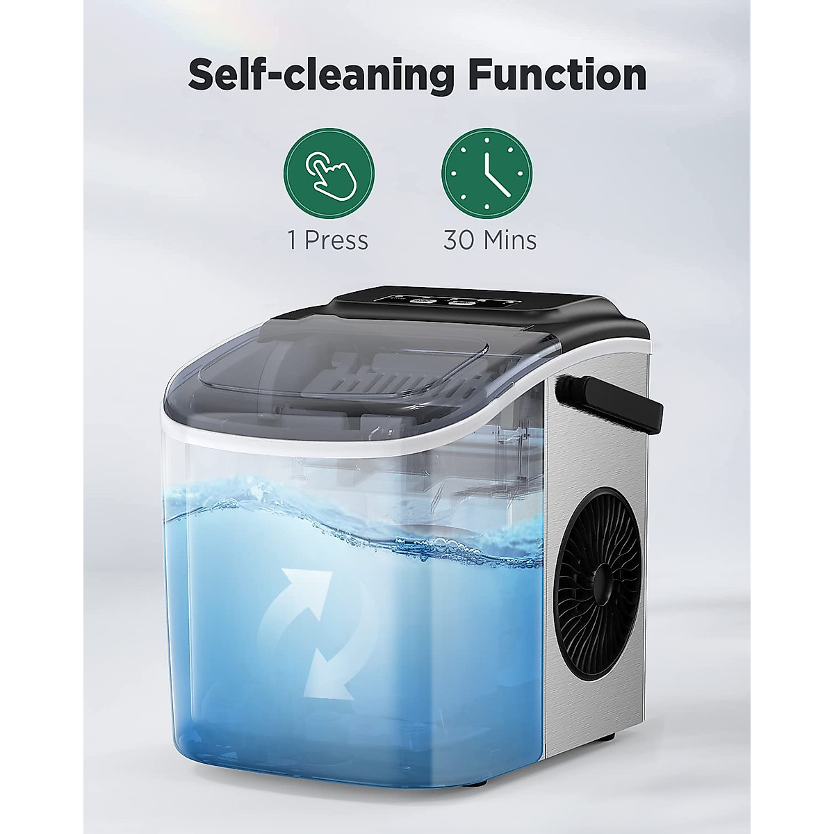 Silonn Ice Makers Countertop, 9 Cubes Ready in 6 Mins, 26lbs in 24Hrs, Self-Cleaning Ice Machine with Ice Scoop and Basket, 2 Sizes of Bullet Ice