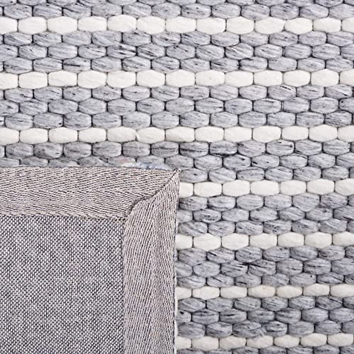 SAFAVIEH Marbella Collection Area Rug - 6' x 9', Grey & Ivory, Handmade Fringe Wool, Ideal for High Traffic Areas in Living Room, Bedroom (MRB207F)