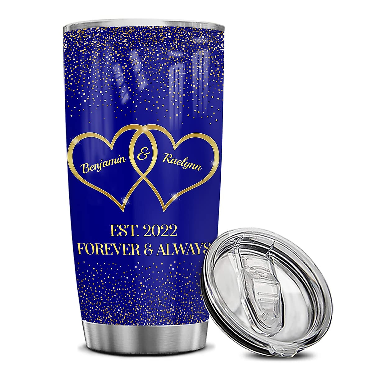 Wassmin Personalized Couple Tumbler 20oz 30oz Forever & Always Couples Tumblers Coffee Travel Mug Cup Custom Gifts For Wife Husband Boyfriend Girlfriend Birthday Christmas Valentines Presents (Navy)