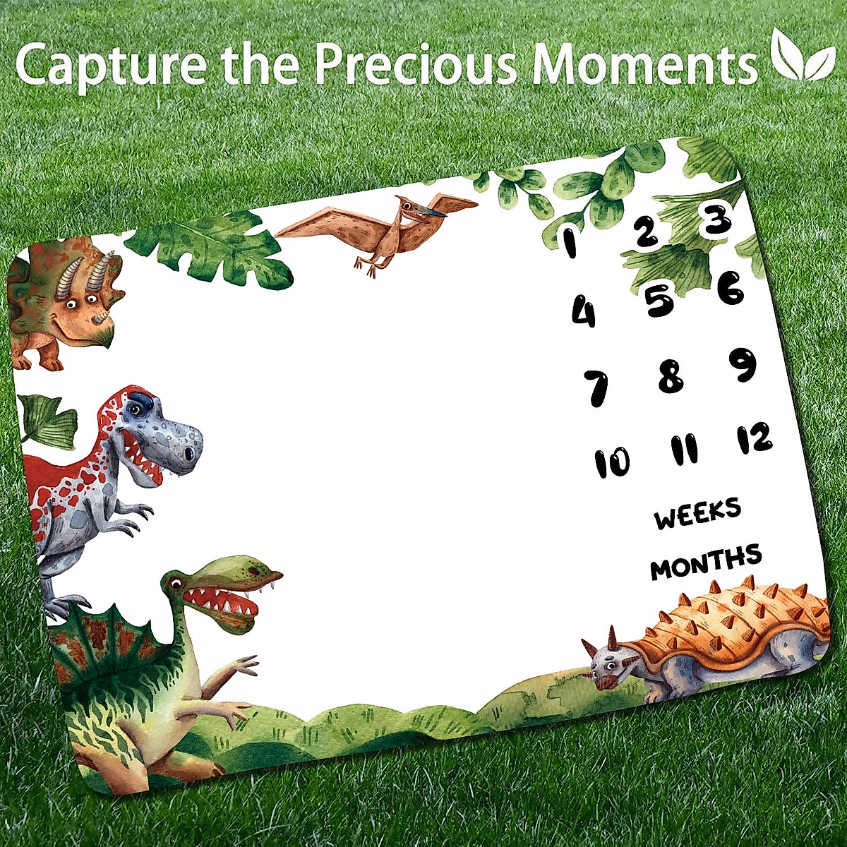 KIKIDO Cartoon Dinosaur Baby Monthly Milestone Blanket Jurassic Dinosaur Photo Background New Baby Boy Swaddle Blanket Gift Capture Baby Personalized Growth Chart Flag Blanket 48x40Inch