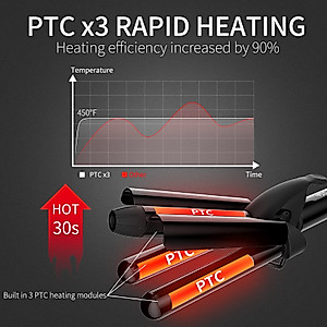 3 Barrel Curling Iron Wand Dual Voltage Hair Crimper with LCD Temp Display - 22mm Ceramic Tourmaline Triple Barrels Temperature Adjustable Protable Hair Waver Heats Up Quickly (Black)