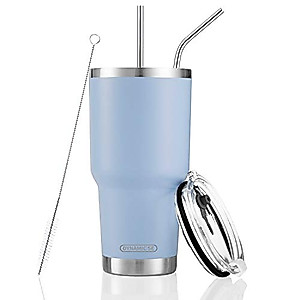 30oz Blue Tumbler Stainless Steel Double Wall Vacuum Insulated Mug with Straw and Lid, Cleaning Brush for Cold and Hot Beverages