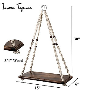 INOVA TYMES Macrame Hanging Shelves - Hanging Plant Shelf - Bohemian Bathroom Decor, Boho Decor for Bedroom & Boho Decor for Living Room - Indoor Herb Garden Hanging Wall Shelf - Set of 2