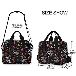 Unicorn Black Skull Lunch Bags for Women Skeleton Cooler Bag Halloween Gothic Durable Insulated Lunch Box Lunch Tote Bag for Office Work School Picnic 2040067