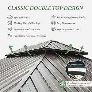 Domi 12' X 20' Wood Gazebo, Cedar Frame Hardtop Gazebo with Galvanized Steel Double Roof, Netting & Curtains, Patio Pergola Pavilion for Patio, Backyard, Deck, Lawns