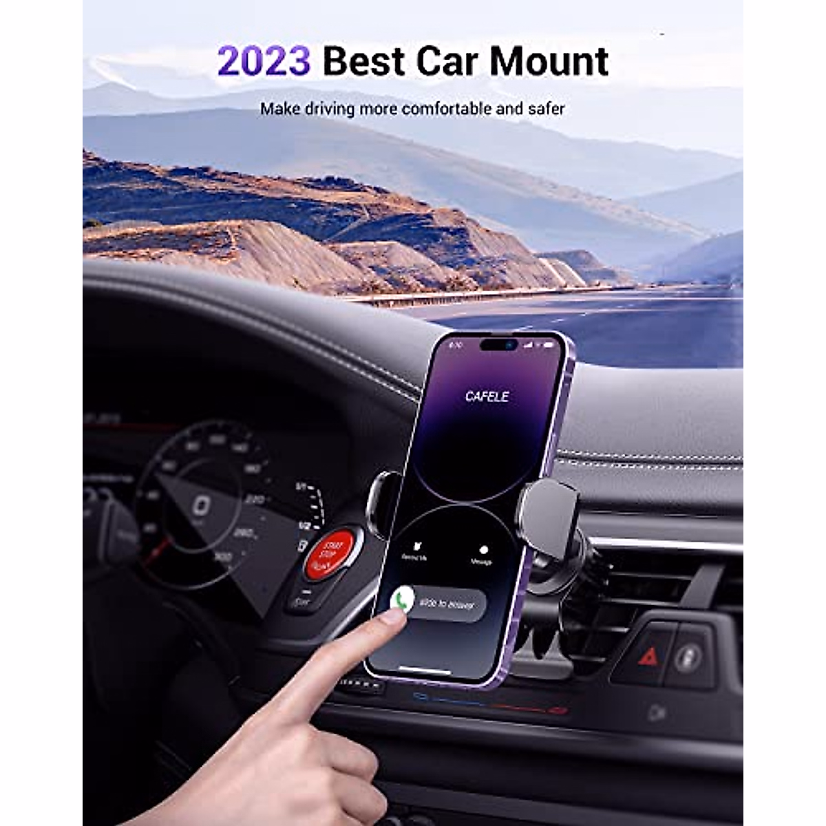 CAFELE Car Vent Phone Holder, [Firmly Grips Your Vent, Never Fall Off] Auto-Clamping Air Vent Phone Holder Car, Phone Mount Car Fit for iPhone 14 13 12 Mini Pro 11, SE(2020), XR, X, XS iPhone 8 7
