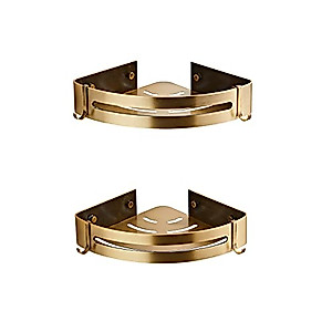 Bathroom Corner Shelves Shampoo Holder 2 Packed Shower Corner Caddy Adhesive or Drilling Antique Brass Color