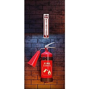 Hillman 844112 White and Red Aluminum Fire Extinguisher Sign with Arrow Symbol, 4" x 18"