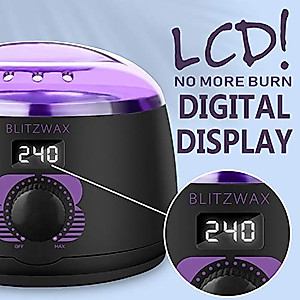 BLITZWAX Waxing Kit for Women Men Digital Wax Warmer Hard Wax Kit with 50 Wax Accessories 14oz Wax Beans for Full Body Brazilian Bikini Armpit Hair Removal