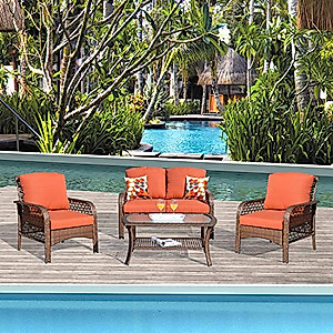 XIZZI Patio Sets, Outdoor Patio Furniture, All Weather Patio Furniture, PE Rattan Wicker with 2 Pillows and 1 Furniture Covers (Brown, Red) (red)