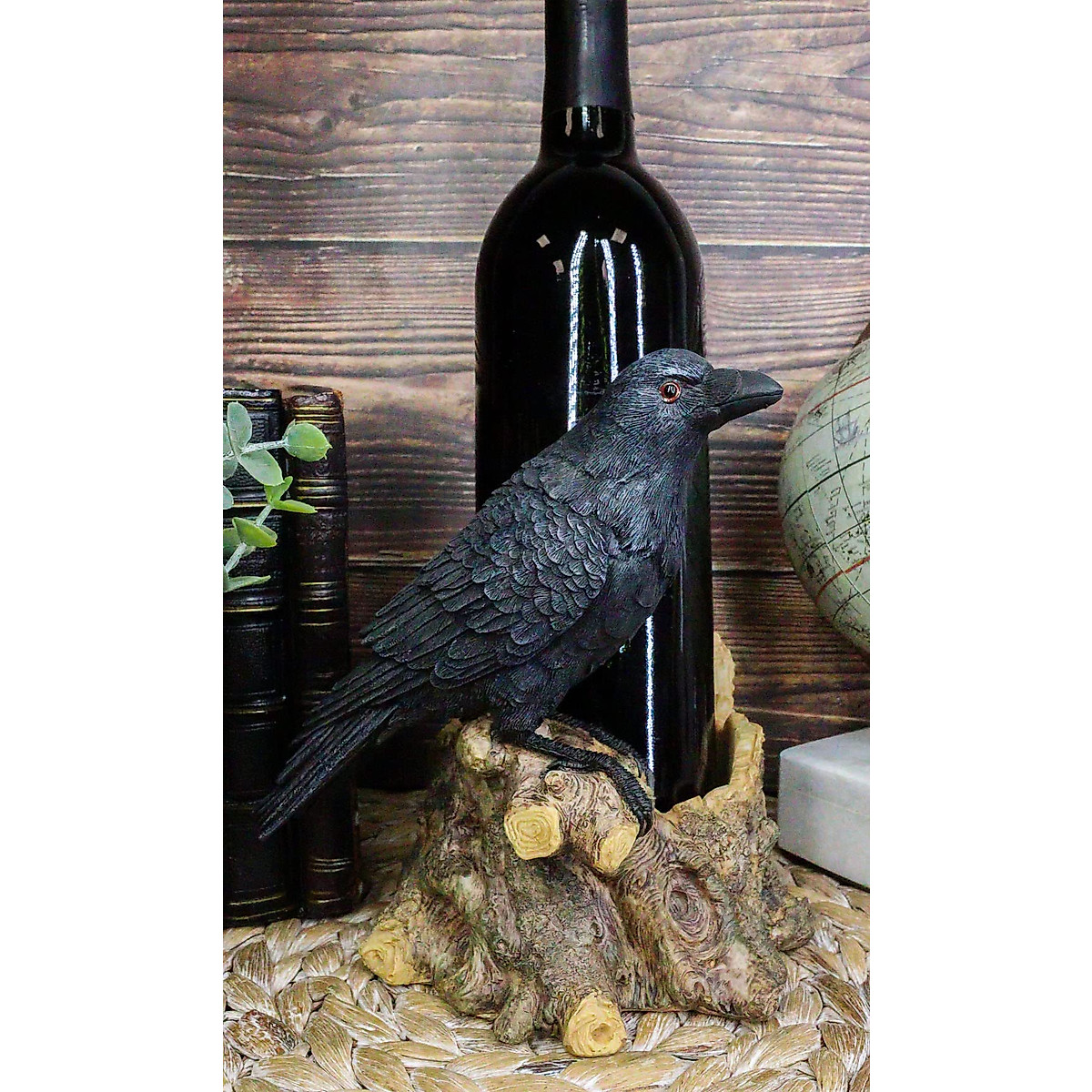Ebros Gift Macabre Potion Raven Crow Perching On Tree Stump Wine Bottle Holder Figurine Mystical Halloween Kitchen Home Decor Statue Gothic Ravens Crows Edgar Poe Quoth The Raven Nevermore