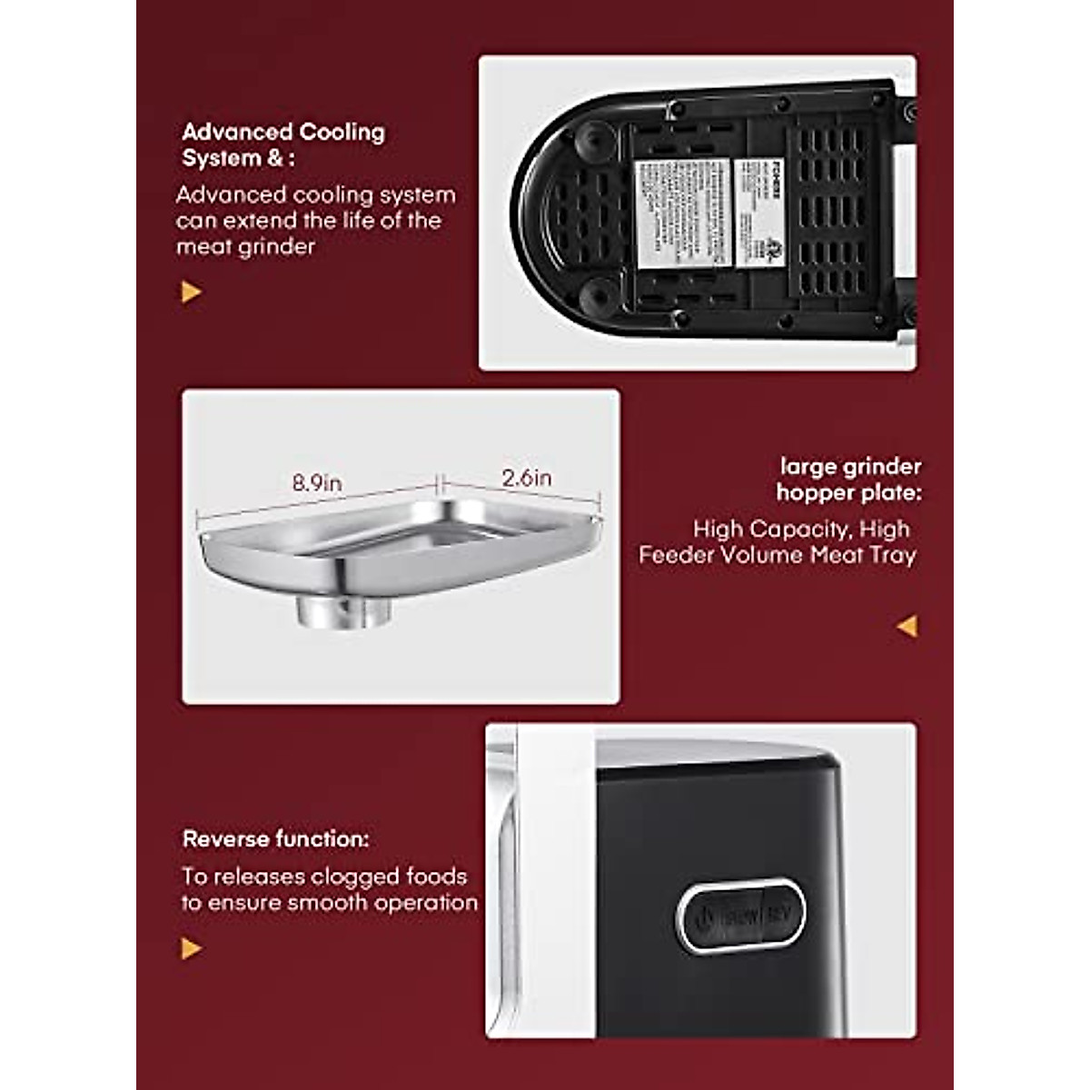 Electric Meat Grinder Heavy Duty - 5 in1 Home Meat Grinder - 3000W Max Powerful - Sausage Stuffer - Slicer/Shredder/Grater - Kubbe & Tomato Juicing Kits - 3 Stainless Steel Grinding Plates - Size #12