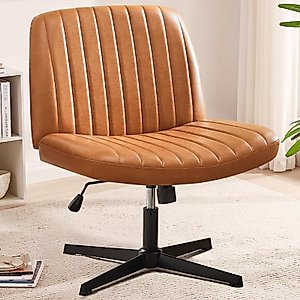 Sweetcrispy Cross Legged Office Chair, Criss Cross Chair Armless Wide Desk Chair No Wheels, Adjustable Swivel Home Office Vanity Chair
