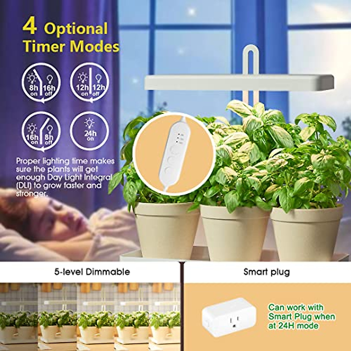 GrowLED LED Indoor Garden, Herb Garden, Kitchen Garden, Height Adjustable, 20W Grow Light, Automatic Timer, Ideal for Plant Grow Novice Or Enthusiasts, Various Plants, DIY Decoration, White